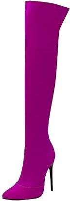 E.SSUE Bottes Hautes Femme Mode Décoration Bottes Longue Motard Bottines Chaussures à Talons Hauts Cuissarde Femme Longue Boots Talon Bloc Carrés Chaussures 