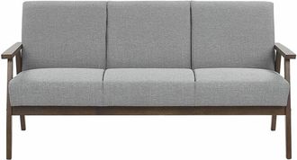 Beliani Beliani - Sofa Grau Polsterbezug 3-Sitzer Retro Stil mit Holzbeinen Federkern Diele Wohnzimmer Salon Möbel Wohnecke Sitzecke