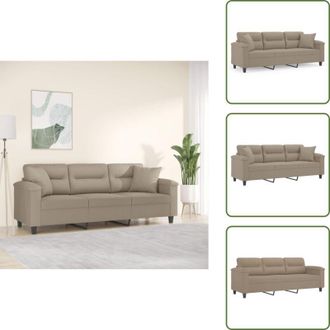 vidaXL 3-Sitzer-Sofa mit Kissen Taupe 180 cm Mikrofasergewebe - 3-Sitzer-Sofa - Mikrofasercouch - Wohnzimmersofa - Taubenfarbenes Sofa - Gem&uuml;tliches Sofa