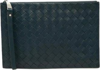 Bottega Veneta Pochette Pre-owned en cuir tress&eacute; - Femme - Pre-owned - Bleu - Taille: ONE Size