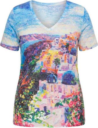 Miamoda T-Shirt T-Shirt Glitzersteinchen Santorini-Druck