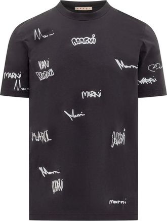 Marni Homme, Tops, Bleu, Taille: 2XL Logo T-shirt