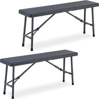 Relaxdays Bierbank 2er Set, faltbar, für Terrasse & Garten, Rattanoptik, Kunststoff Campingbank, HBT: 42x102x25 cm, grau