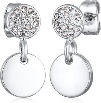 Elli Ohrringe Damen Ohrhänger Plättchen Anhänger Rund Elegant Messing in Silberfarben mit Kristalle für Frauen, Mädchen, Mama Höhe 16mm, Breite 8mm