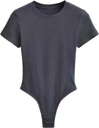 Generic YUJIEBB Body d&eacute;t&eacute; &agrave; manches courtes et col rond pour femme, tricot, extensible, mince, 14 couleurs, c10, S