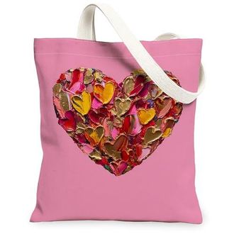 Generic Sacs fourre-tout en toile avec imprim&eacute; coeur, motif amour color&eacute;, sacs d&eacute;picerie r&eacute;utilisables, sacs d&eacute;picerie l&eacute;gers, lavables &agrave; l&eacute;paule pour voyage 