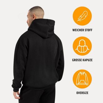 Smilodox Hoodie Lorik, Oversize Kapuzenpullover mit gro&szlig;em Frontprint auf der Brust weicher und flauschiger Stoff K&auml;ngurutasche Pulli Alltag Streetstyle