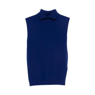 Jil Sander Rippstrick-Weste mit Kragen und ohne &Auml;rmel - - Knitwear - Damen - Blau - 2XS