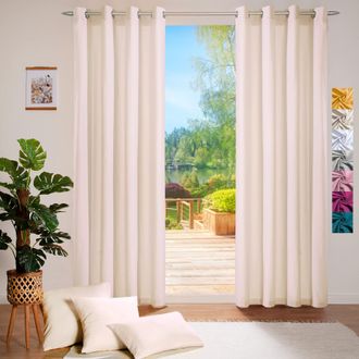 Heimtexland Deko Vorhang Baumwolle Dekoschal Blickdicht Einfarbig Ösenschal Gardine Typ849 Natur HxB 225x140 cm