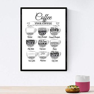 Nacnic feuilles caf&eacute; et vin. Poster Design Caf&eacute; avec fond blanc. format A4