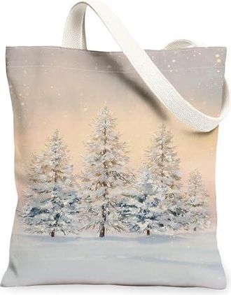 Generic Sacs fourre-tout en toile de pin dhiver, &eacute;l&eacute;gants sacs d&eacute;picerie r&eacute;utilisables, vintage, lavable, toile pour voyage, plage, pique-nique, 33 x 38 cm