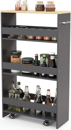 Giantex Chariot de Rangement 20 cm Large, Desserte &agrave; roulettes 4 Niveaux avec Poign&eacute;e, 3 Barres, Meuble Cuisine Etroit, pour Salle de Bain, Salon, 47,5 x 20 x