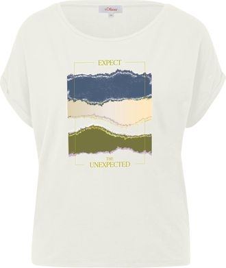 s.Oliver Damen T-Shirt aus Viskosestretch mit Frontprint, 02e2 Wei&szlig;,44