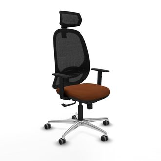 Piqueras y Crespo Stuhl mit Lendenwirbelverstellung mit 1D-Armlehnen und Kopfteil in H&ouml;he und Neigung, ausgestattet mit 3 Positionen und Schneidschaum, Schwarz/Braun