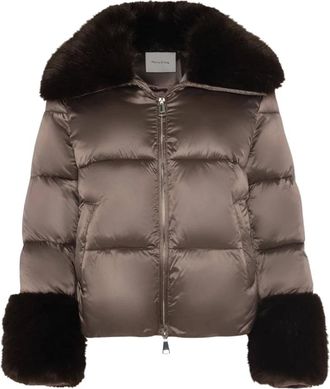 Manila Grace Kurze Satin-Steppjacke mit Kunstpelz - - Jackets - Damen - Braun - S