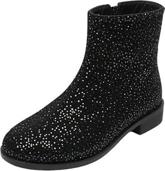 Generic Bottines Paillettes pour Femme Chaussures Scintillantes Sequins &agrave; Talon Plat Bottes Courtes avec Fermeture &Eacute;clair Tendances L&eacute;g&egrave;res Boots Chaussures D