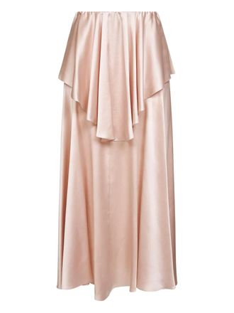 Chlo&eacute; jupe longue en satin &agrave; volants - Rose