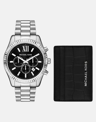 Michael Kors Lexington - Geschenkset mit Armbanduhr aus Edelstahl in Silber und Kartenetui