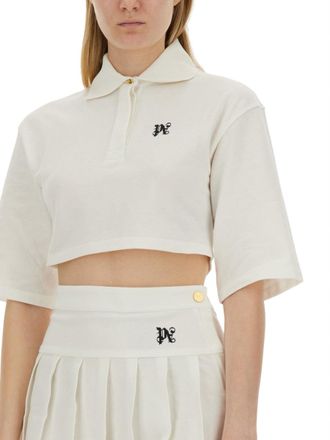 Palm Angels Monogram Cropped Polo Shirt - White