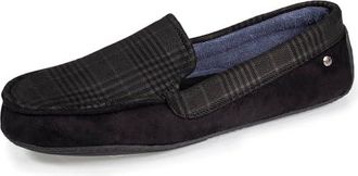 Isotoner Chaussons pantoufles Mocassins homme en suédine, semelle gomme, 43 EU, noir/tartan