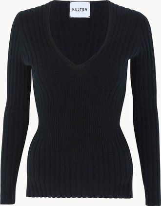 Kujten Pull cachemire côtelé col V - Pull Lize