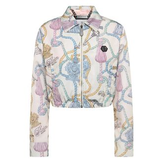 Philipp Plein Femme, Vestes, Multicolore, Taille: 36 FR Nylon Cropped Windbreaker Tassels