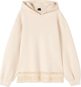Oltre Femme, Sweatshirts et sweats &agrave; capuche, Beige, Taille: 38 FR SweaT-shirt &agrave; capuche avec franges