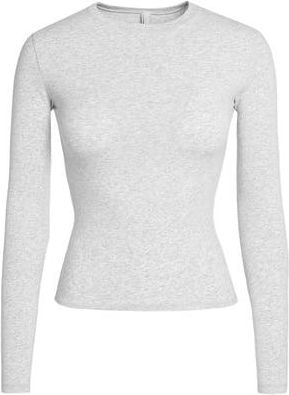 SKIMS T-shirt manches longues &agrave; col rond en coton m&eacute;lang&eacute;