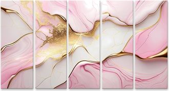 Islandburner Bild auf Leinwand Rosa Gold Marmor Abstrakter Hintergrund Flüssig Design Hell Azurblau Töne Rosa G Bilder Wandbilder Poster IMVT-5P