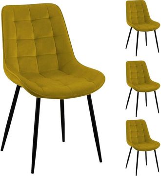 M&S Collection Lot de 4 chaises 60x53x88 cm en velours jaune moutarde et noir - VELVET