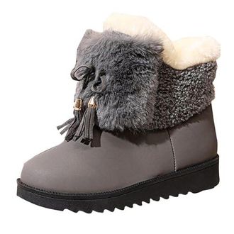 Generic Bottes dhiver confortables et larges pour femme - Couleur unie - Noeud - Semelle &eacute;paisse - Doublure en peluche - Confortables - Chaudes - D&eacute;contract&eacute;e