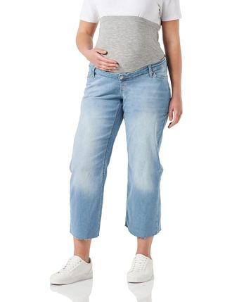 Mama Licious Damen Mltroya Wideleg Cropped Jeans A., Light Blue Denim, 30W / 32L
