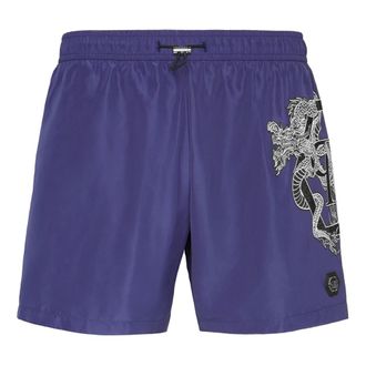 Philipp Plein Homme, Maillots de bain, Bleu, Taille: XL Dragon Mid-length Boxer Shorts