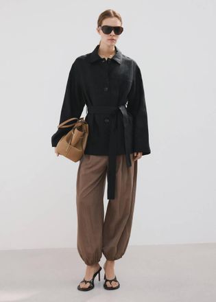 Mango Gilet lin ceinture noir - Femme - XS - MANGO