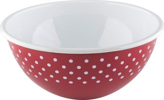Riess 0464-077, Obst- und Salatschüssel 22, COUNTRY - PÜNKTCHEN ROT, Durchmesser 22 cm, Höhe 11 cm, Inhalt 2.50 Liter, Emaille, rot/weiß, Induktion