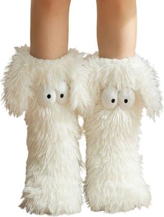 Generic Muffle Friends Chaussettes dhiver chaudes et antid&eacute;rapantes pour femme avec de grands yeux mignons, blanc, Taille unique