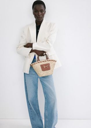 Mango Petit panier fibre naturelle marron moyen - Femme - Taille unique - MANGO