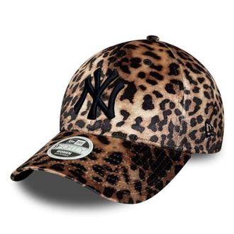 New Era MLB 9FORTY Casquette l&eacute;opard en velours pour femme New York Yankees avec logo noir