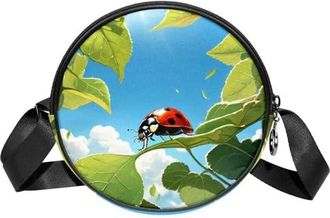 Generic Sac &agrave; bandouli&egrave;re circulaire pour femme, petit sac &agrave; bandouli&egrave;re mignon coccinelle avec fermeture &eacute;clair, bretelles r&eacute;glables, sac &agrave; main rond d&eacute;contr