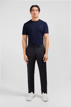 Eden Park Pantalon Regular Gris Foncé En Laine À Plis Cassés