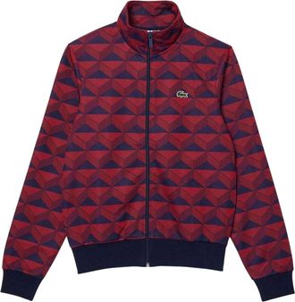 Lacoste Robert George Sweatshirt f&uuml;r Herren, Durchgehender Rei&szlig;verschluss, Jacquard (Rot/Schwarz bedruckt)
