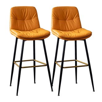 Generic Barhocker, 2er-Set Bequeme, gepolsterte K&uuml;chenhocker aus PU-Leder mit Metallgestell, Farbe: Camel, H&ouml;he: 65/75 cm