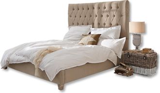 Loberon Bett Benton, im Chesterfield-Stil, gepolstertes Kopfteil mit Polstern&auml;geln, Elegantes Design, Schlafzimmerm&ouml;bel, Doppelbett, Furnierschichtholz, Polye