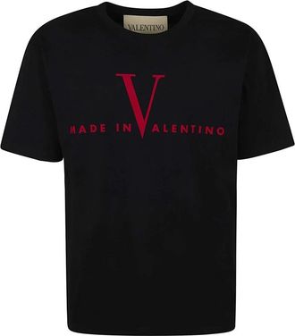 Valentino Garavani Homme, Tops, Bleu, Taille: S T-shirt en coton avec imprim&eacute; Made In Valentino