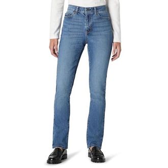 Amazon Essentials Jean Jambes Droites, Coupe Ajustée et Taille Mi-Haute, Élasticité Moyenne Femme, Bleu Moyen Vintage, 40-42