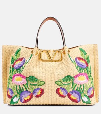 Valentino Garavani Tote Bag VLogo Medium aus Raffiabast