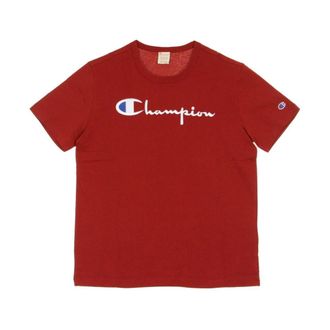 Champion Dunkelrotes Crewneck Tee T-Shirt - - Tops - Herren - Rot - M