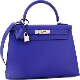Herm&egrave;s Kelly Handbag Blue Epsom with Brushed Palladium Hardware 28 satchel - Blau