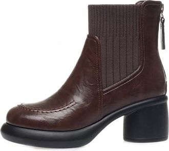 Generic Bottines Chelsea &agrave; talon &eacute;pais pour femme - Avec doublure chaude et &eacute;lastique - Bout rond, Marron fin, 39.5 EU
