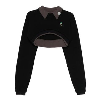 Miharayasuhiro Mihara Yasuhiro, Femme, Sweatshirts et sweats &agrave; capuche, Noir, Taille: 36 FR Cropped Layered Knit Pullover